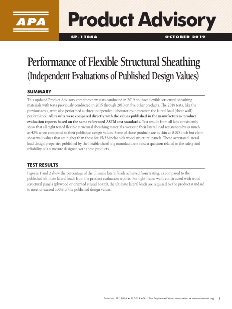 SP-1186 Product Advisory - Performance of Flexible Structural Sheathing ...