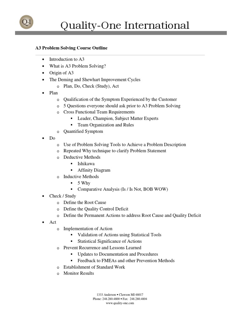 A3 Problem Solving Training Course Outline | PDF