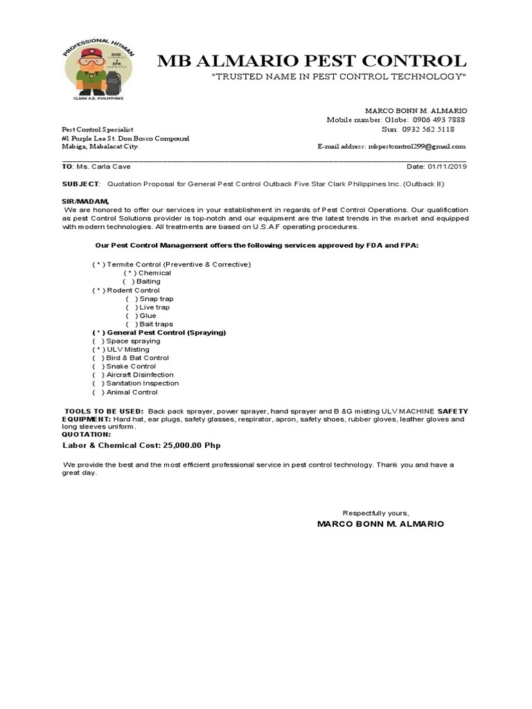 Pest Control Services Quotation Proposal | PDF