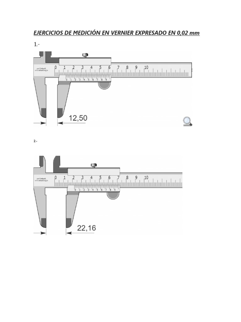 EJERCICIOS DE MEDICIÓN EN VERNIER EXPRESADO EN 0,02 MM | PDF