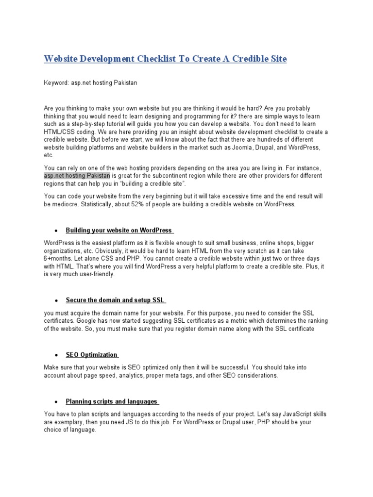 Website Development Checklist To Create A Credible Site | PDF | Search ...