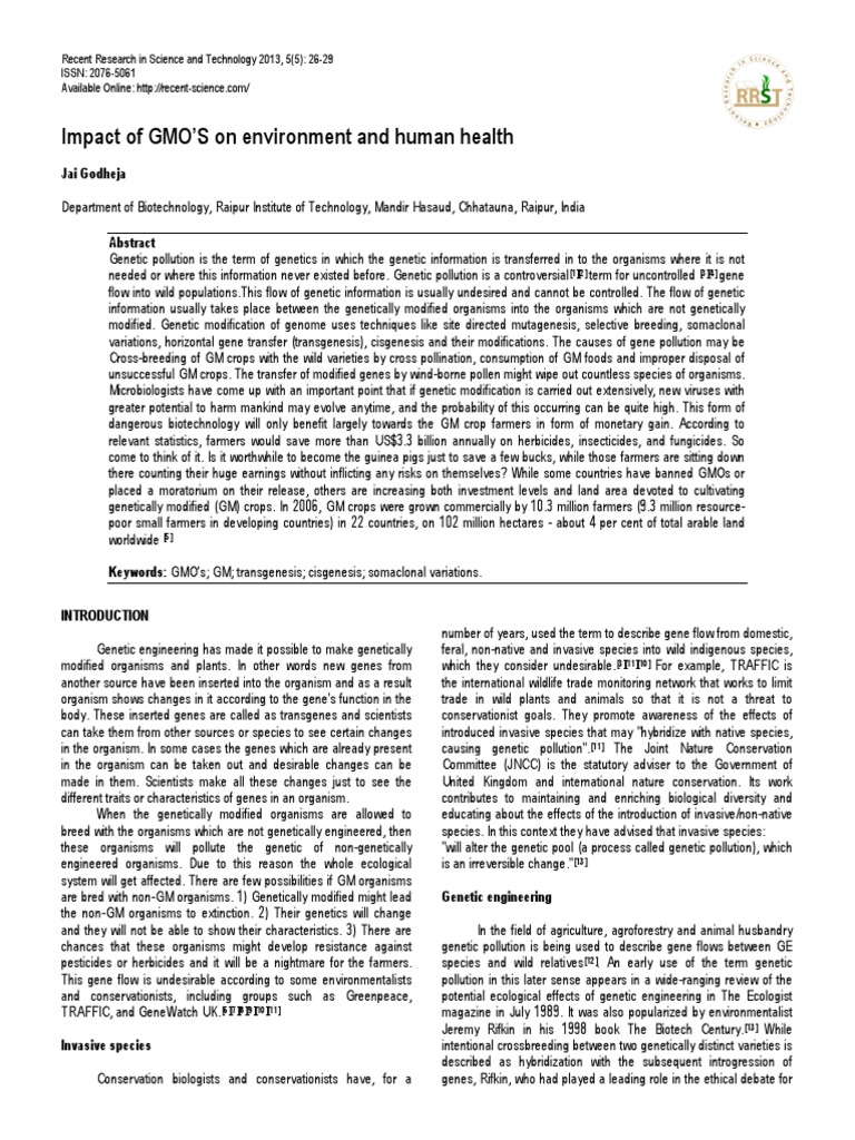 Impact of GMOs on Environment and Human Health: Genetic Pollution and ...
