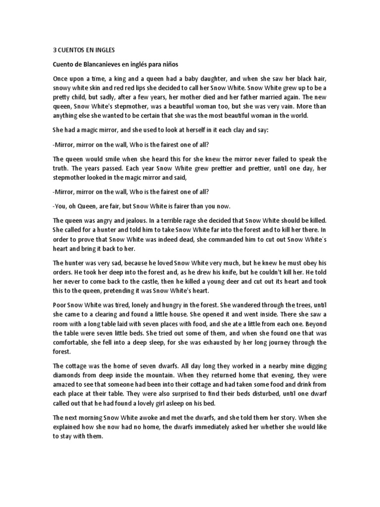 3 Cuentos En Ingles Pdf Snow White Nature