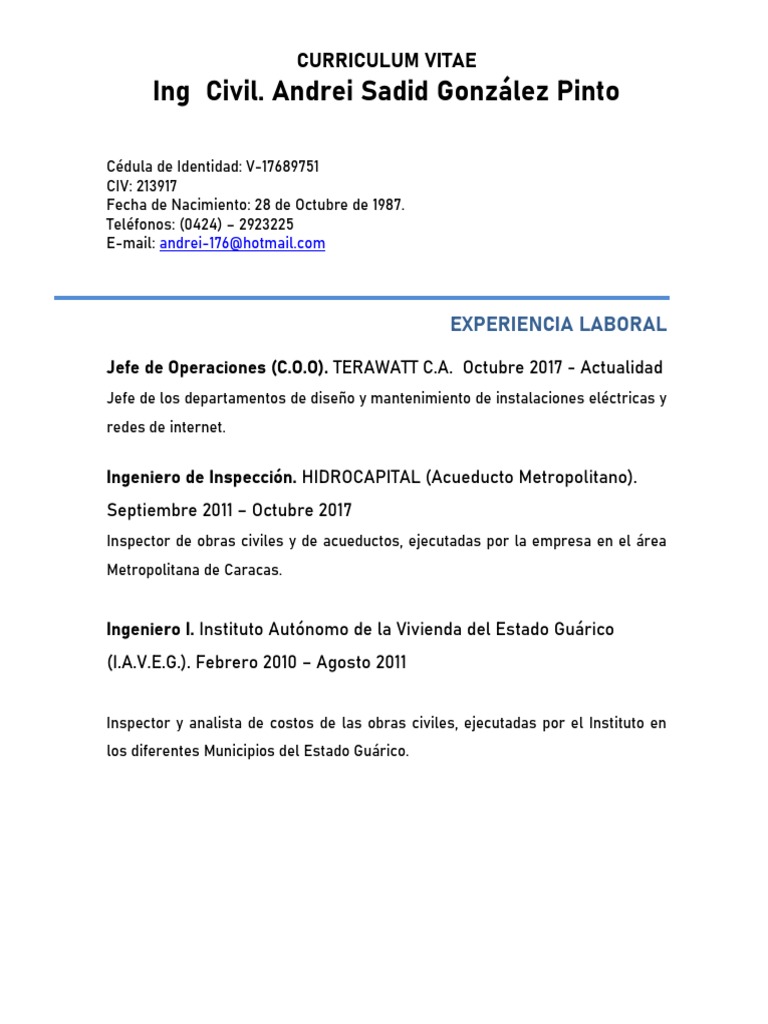 CV Andrei Gonzalez | PDF | Venezuela | Ingeniería