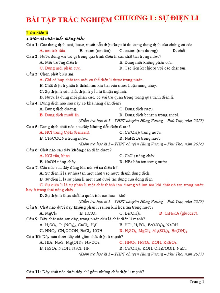 On Tap SU DIEN LI Co Dap An | PDF