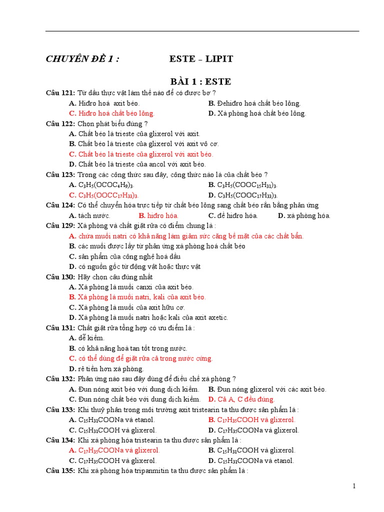 Ly Thuyet Bai Tap Chuong Este Lipit | PDF