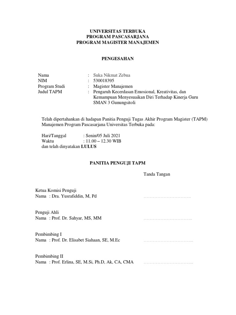 Lembar Pengesahan Dan Persetujuan MM | PDF