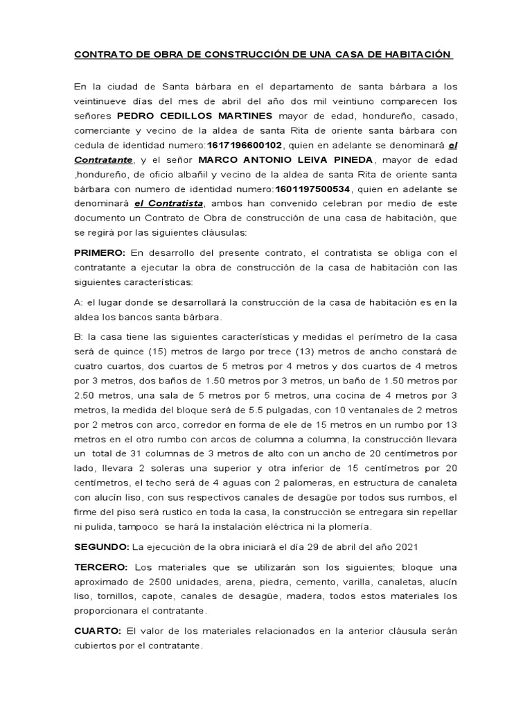 Formato Contrato de Construccion | PDF