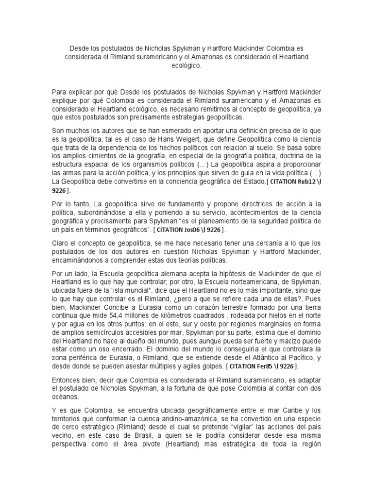 Desde Los Postulados de Nicholas Spykman y Hartford Mackinder Colombia ...
