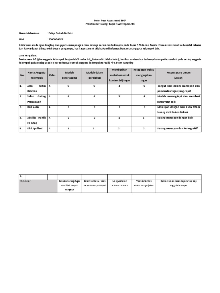 Form Peer Assesment 360o | PDF