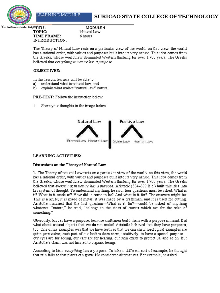 Surigao State College of Technology: Learning Module | PDF | Natural Law | Reason