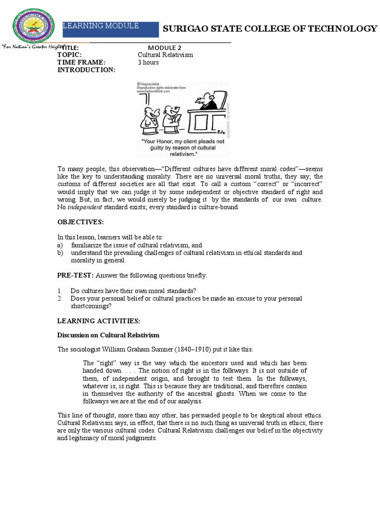Surigao State College of Technology: Learning Module | PDF | Relativism | Applied Ethics