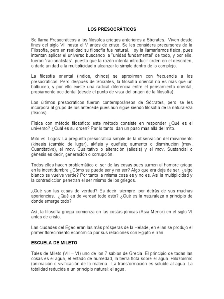 Los Presocráticos | PDF | Filosofía griega antigua | Filosofía antigua