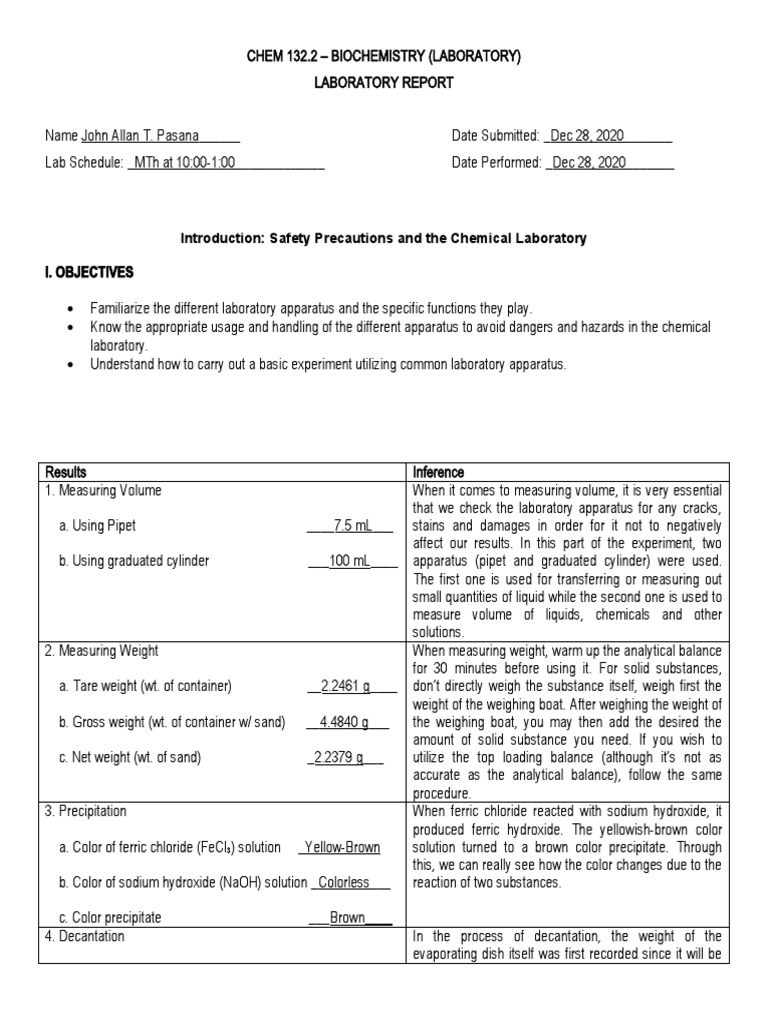 Lab Report Outline | PDF | Precipitation (Chemistry) | Filtration