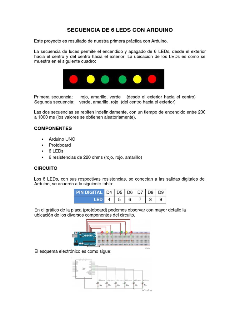 Secuencia de 6 Leds Con Arduino - Resumen | PDF | Arduino | Diodo ...