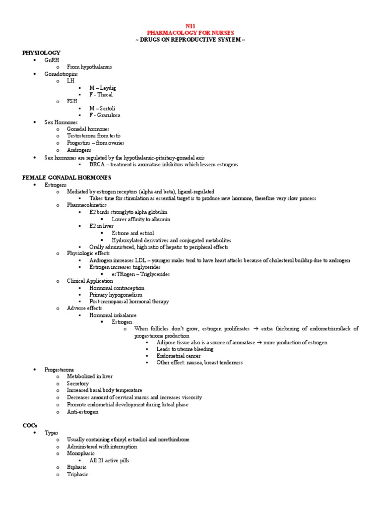 Drugs On Reproductive System Physiology: N11 Pharmacology For Nurses ...