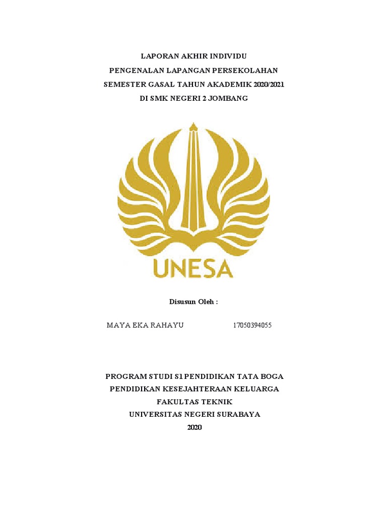 Laporan Individu PLP - Maya Eka Rahayu - s1 Pend. Tata Boga - 17050394055 - SMK 2 Jombang 1 | PDF