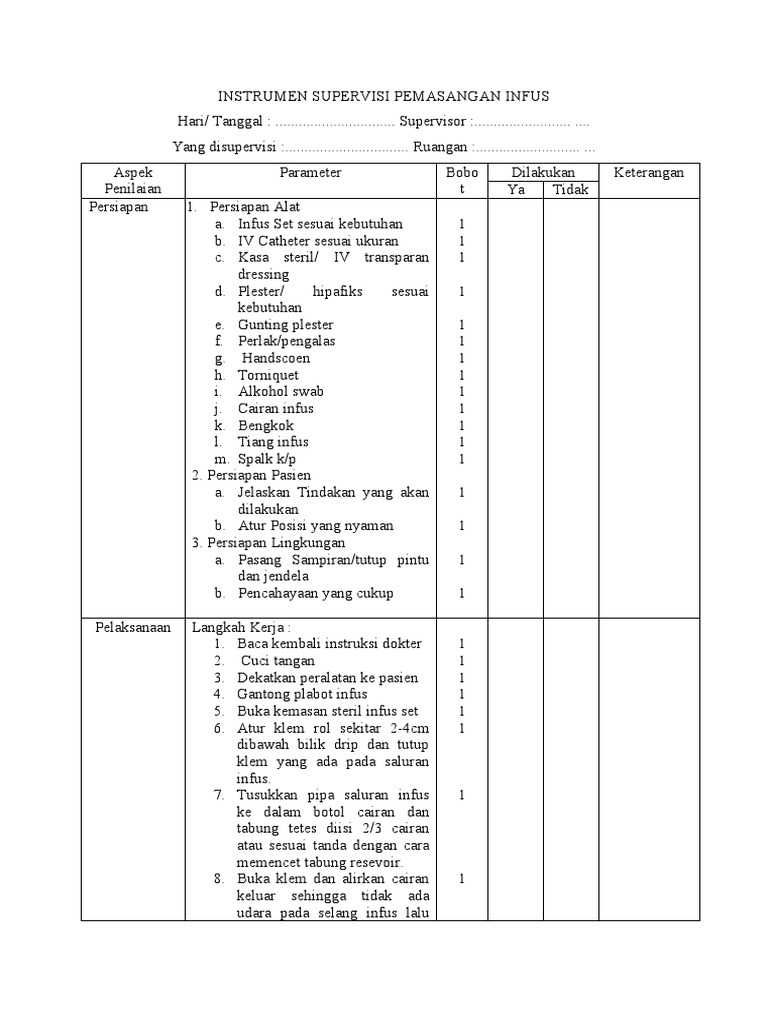 Format Supervisi Pemasangan Infus | PDF