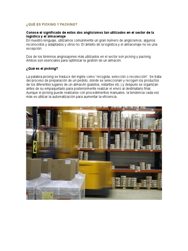 Qué Es Picking y Packing | PDF | Logística | Ingeniería de Sistemas