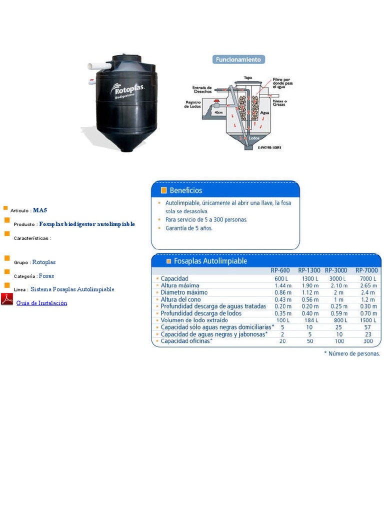 Ficha Tecnica de Fosa Septica Rotoplas | PDF