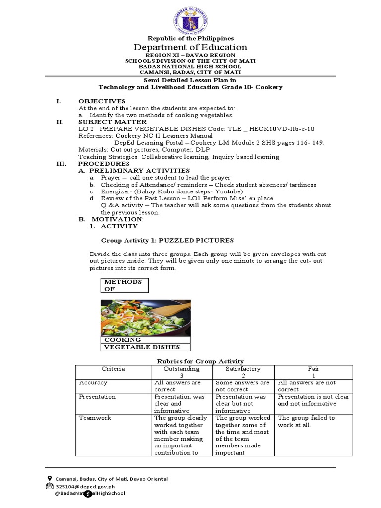 Daily Lesson Plan Cookery 10 | PDF | Grilling | Roasting