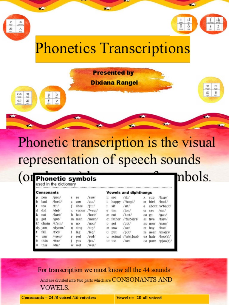 Phonetics Transcriptions: Presented by Dixiana Rangel | PDF