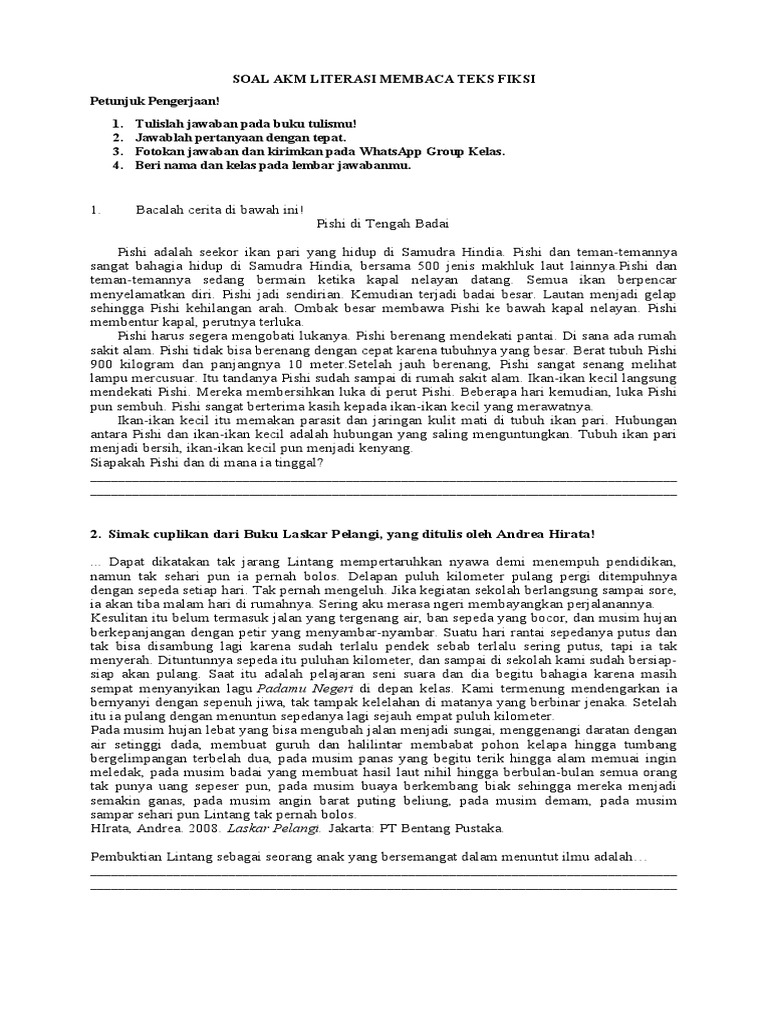 Soal Akm Literasi Membaca Teks Fiksi | PDF