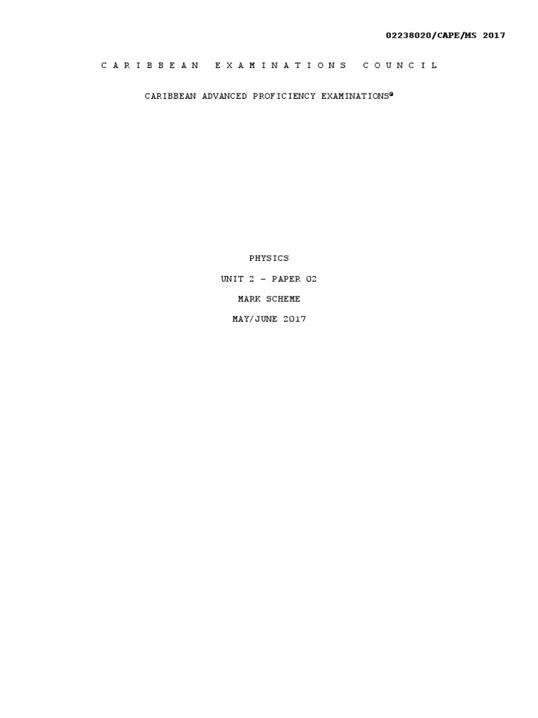 CAPE Physics Unit 2 2017 Mark Scheme | PDF | Electromagnetism ...