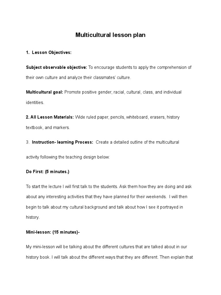 Multicultural Lesson Plan | PDF | Lecture | Lesson Plan