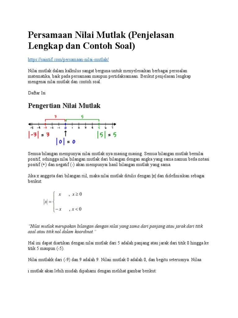 Materi Dan Soal Pers. Dan Pert. Nilai Mutlak | PDF