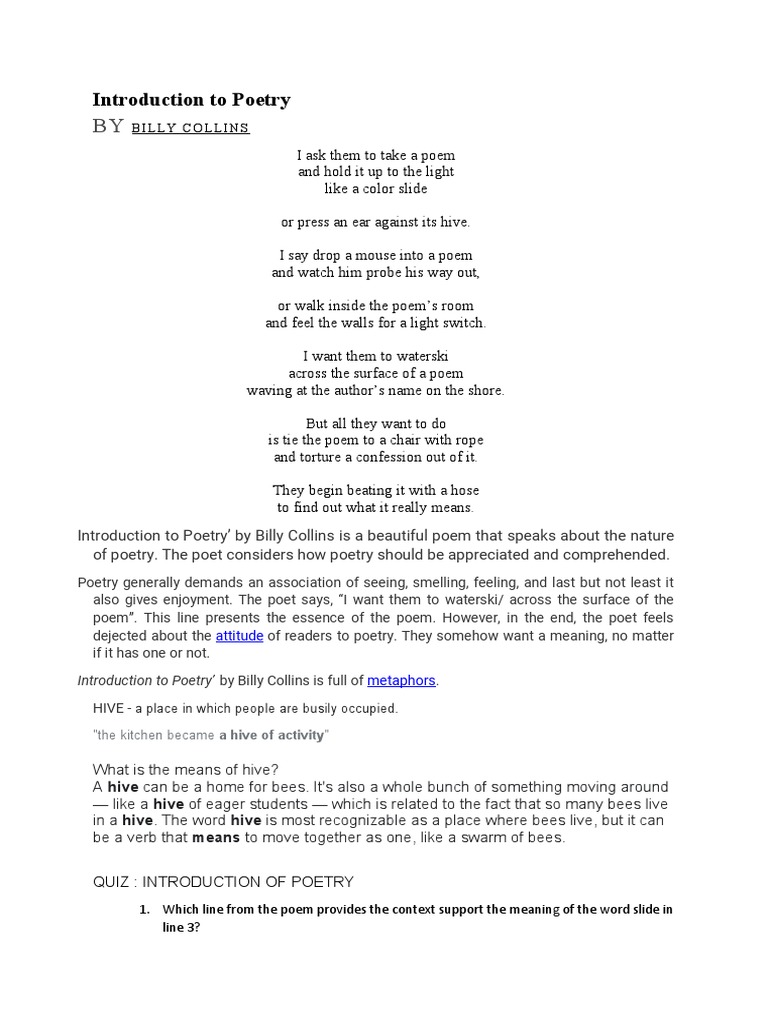 Introduction To Poetry: Billy Collins | Download Free PDF | Narcissism ...