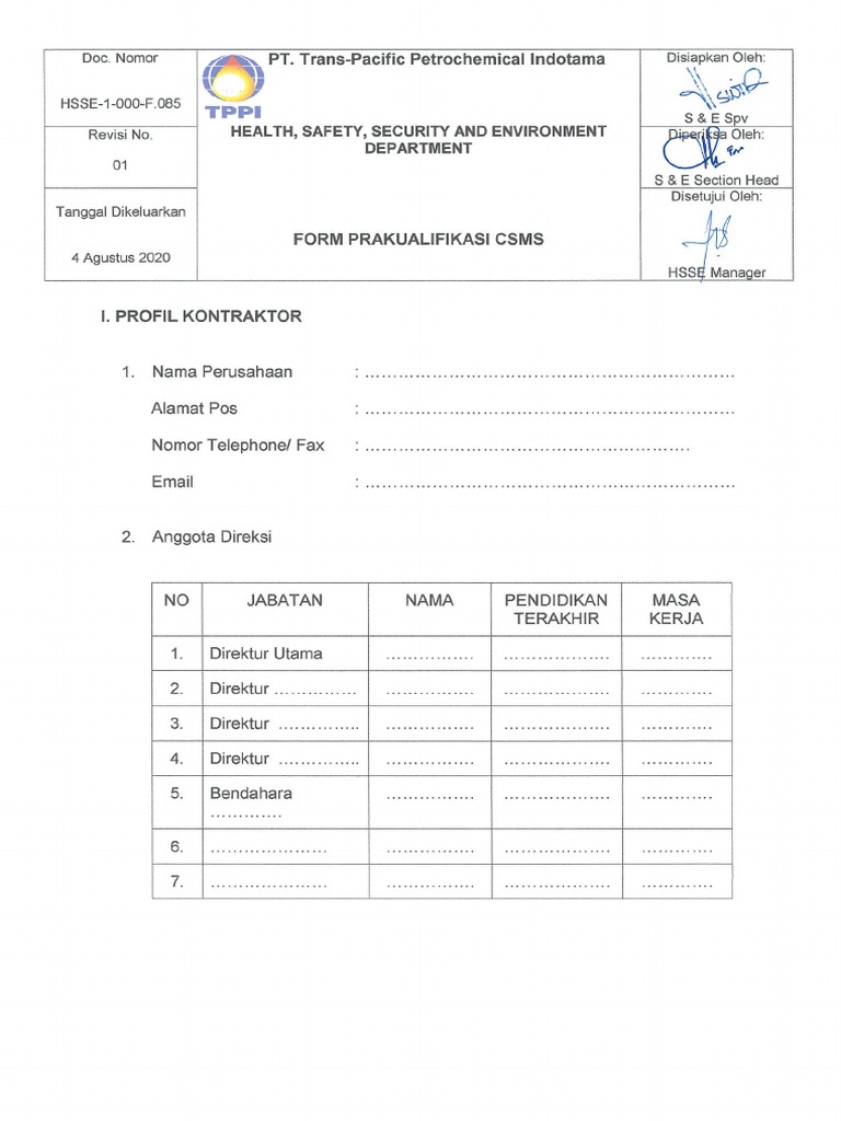 Form Prakualifikasi CSMS | PDF