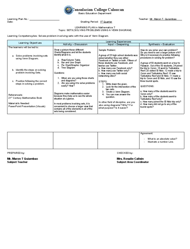 ADIDSE Learning Plan 3 (Venn Diagram) | PDF | Pedagogy | Education Theory