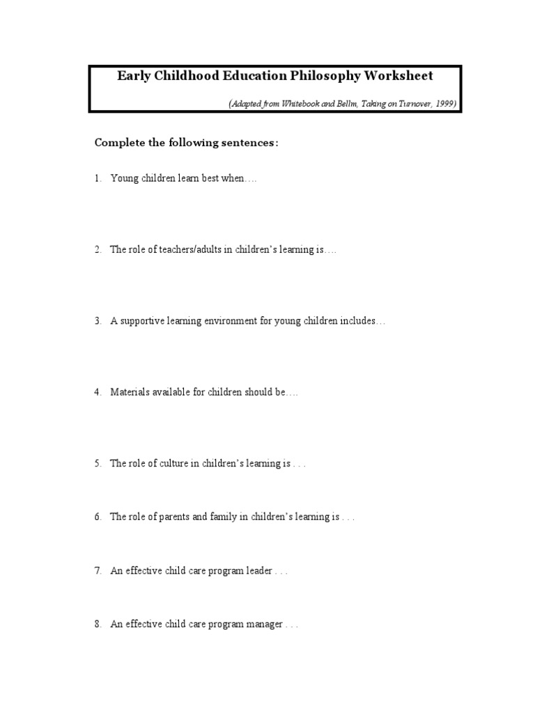 Early Childhood Education Philosophy Worksheet | PDF | Wellness