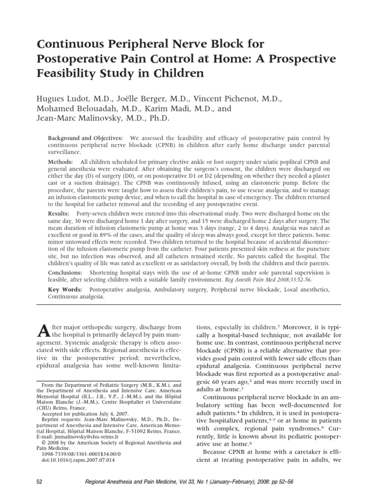 Continuous Peripheral Nerve Block For Po | PDF | Anesthesia | Surgery