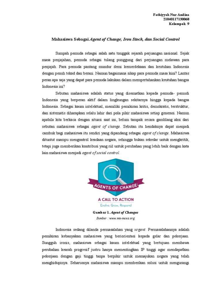 Mahasiswa Sebagai Agent of Change, Iron Stock, Dan Social Control | PDF