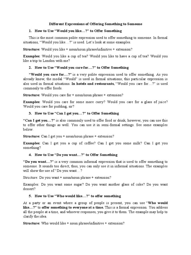 Expressions of Offering | PDF | Noun | Grammar