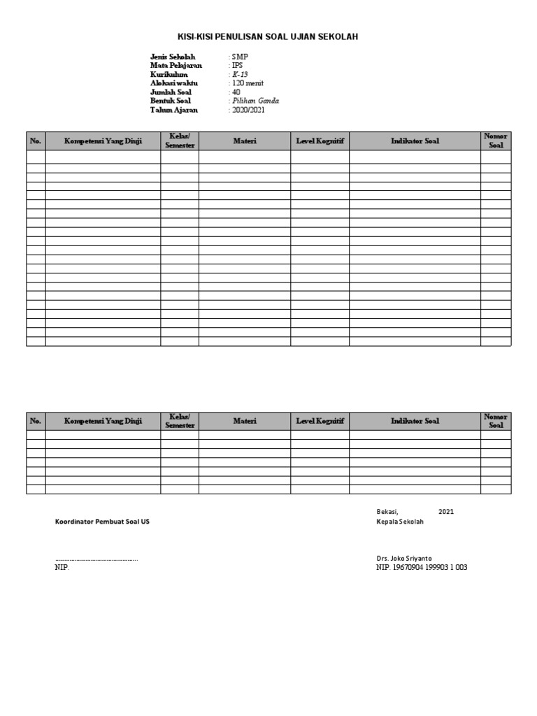 Format Kisi2 Us 2021 | PDF