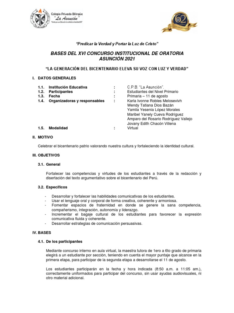 Bases Oratoria 2021 Primaria | PDF | Ropa | Science