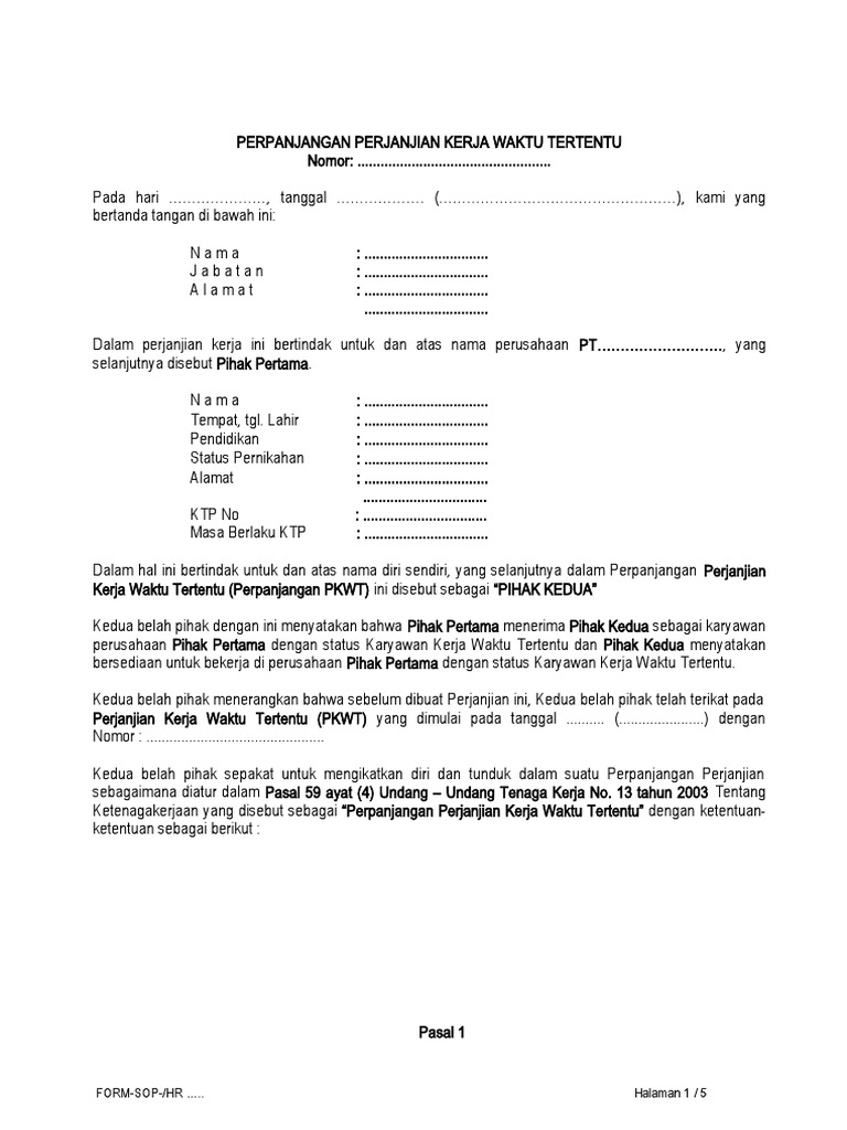 Draft Perpanjangan PKWT | PDF