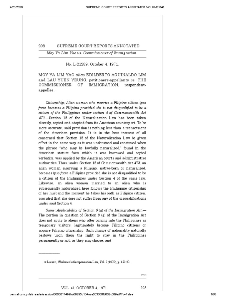 Moy Ya Lim Yao Vs COI | PDF | Naturalization | Alien (Law)