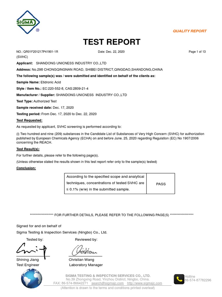 Sigma Test Report Pdf Chemical Compounds Chemical Substances