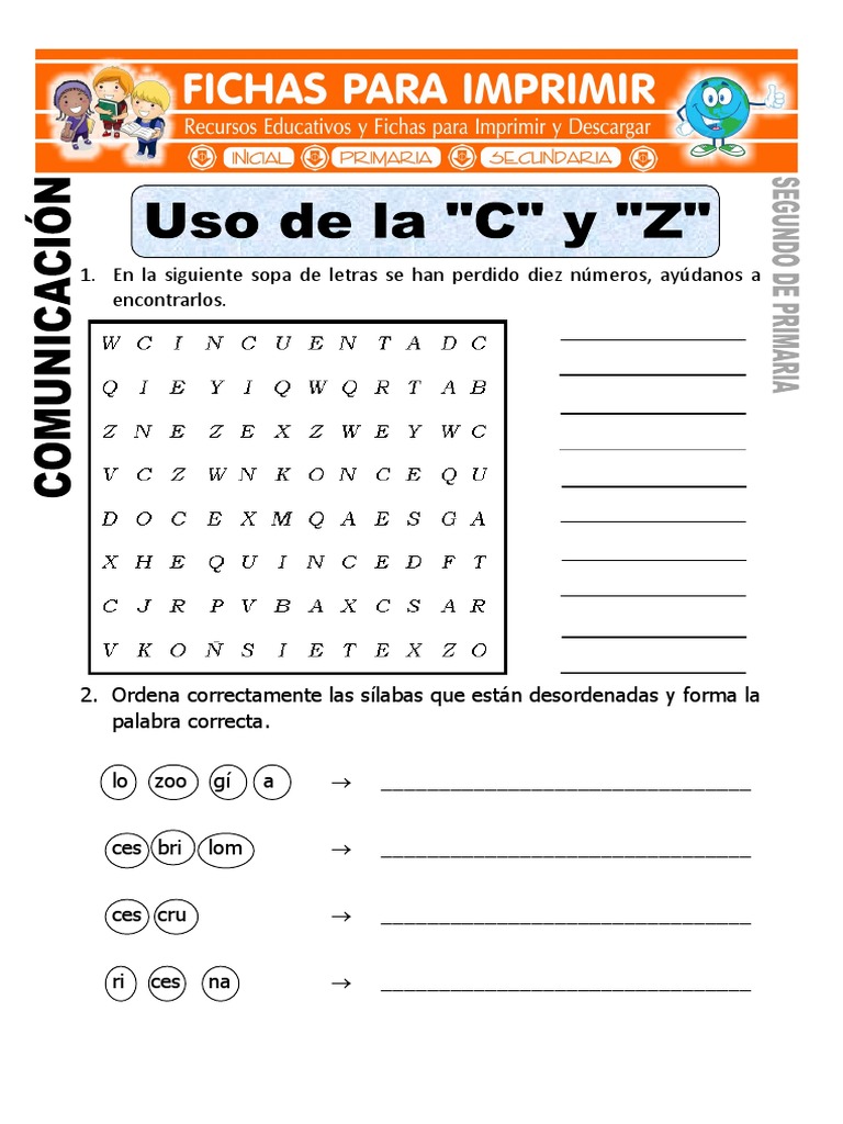 Ficha de Uso de La C y Z para Segundo de Primaria | PDF