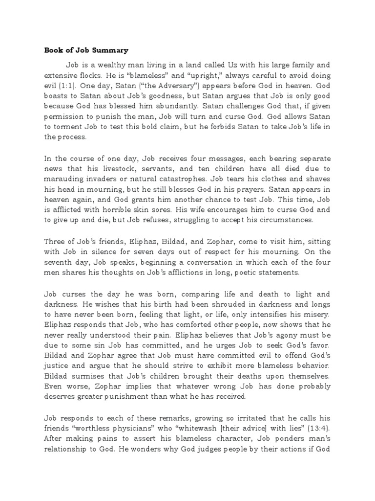 Book of Job Summary | PDF | Book Of Job | Religion And Belief