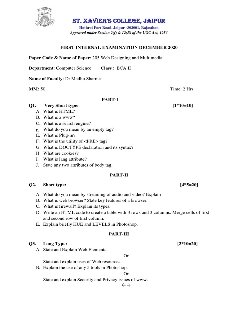 St. Xavier's College Internal Paper | PDF