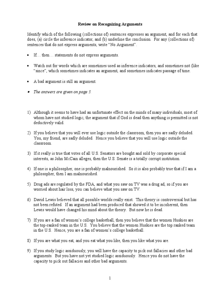 More Exercises For Recognizing Arguments | PDF | Argument | Inference