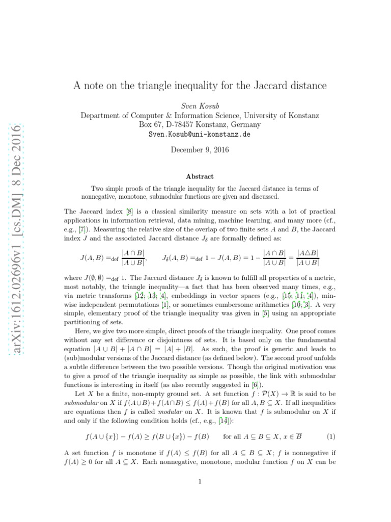 A Note On The Triangle Inequality For The Jaccard Distance | PDF ...