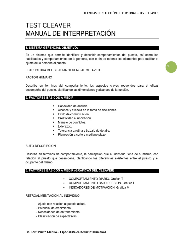 Manual Test Cleaver | PDF | Gestión de recursos humanos | Motivación