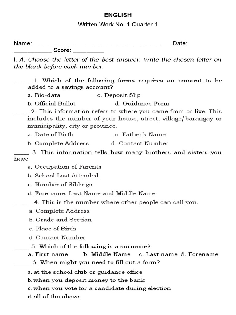 Choose The Letter of The Best Answer. Write The Chosen Letter On The ...