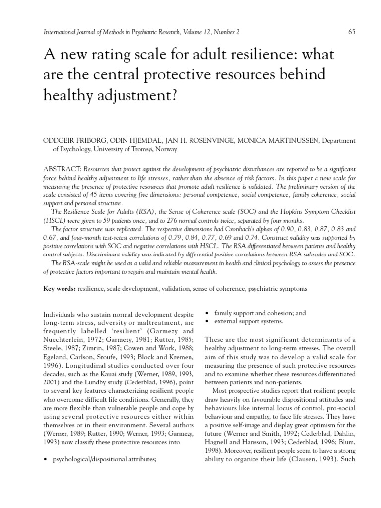 Resilience Scale For Adults Pdf Psychological Resilience Effect Size
